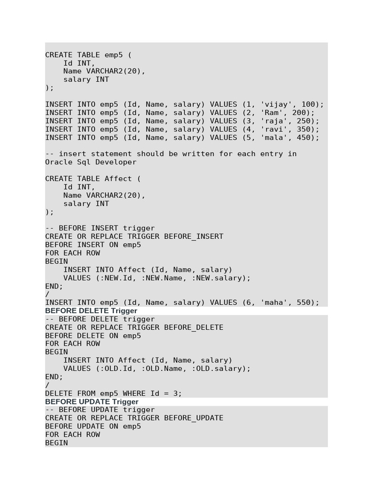 Oracle SQL Triggers and Table Management | PDF