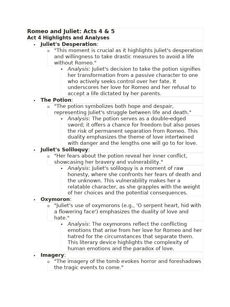 Analysis of Romeo and Juliet Acts 4 & 5 | PDF | Characters In Romeo And ...