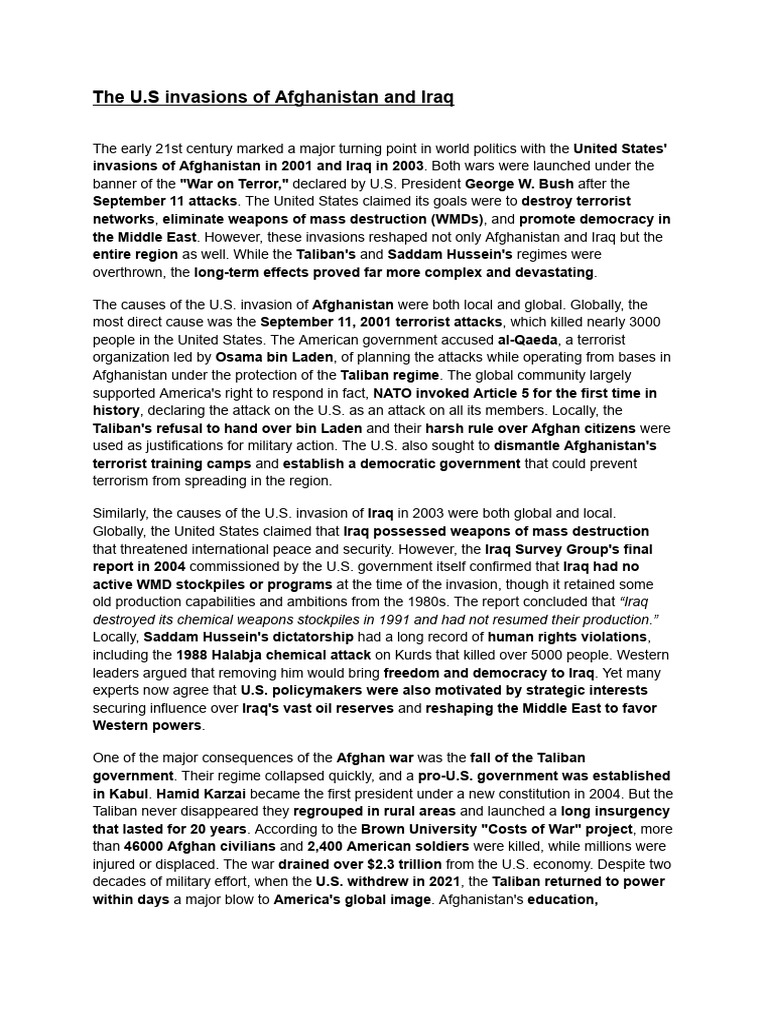 U.S. Invasions: Afghanistan & Iraq Analysis | PDF | Iraq | War On Terror