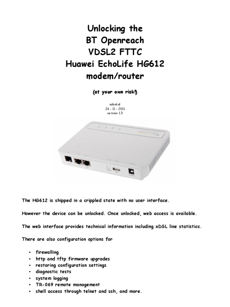 Hg612 Unlock Instructions v1.3 | PDF | Modem | Web Page