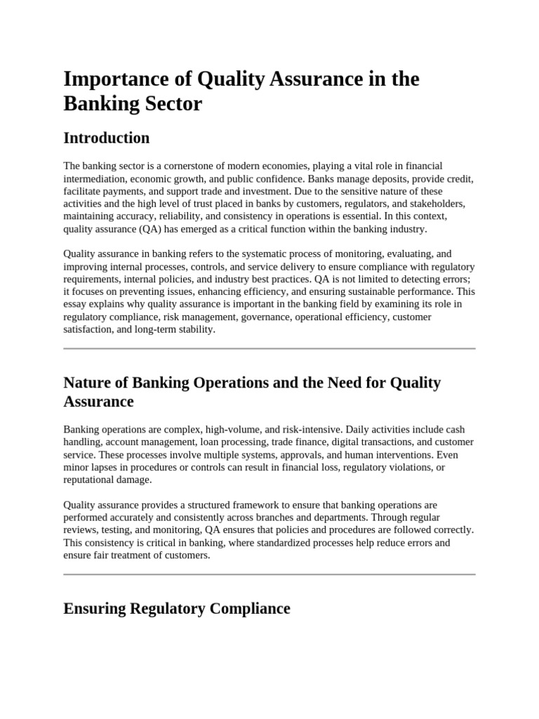 Quality Assurance in Banking Sector | PDF | Quality Assurance ...