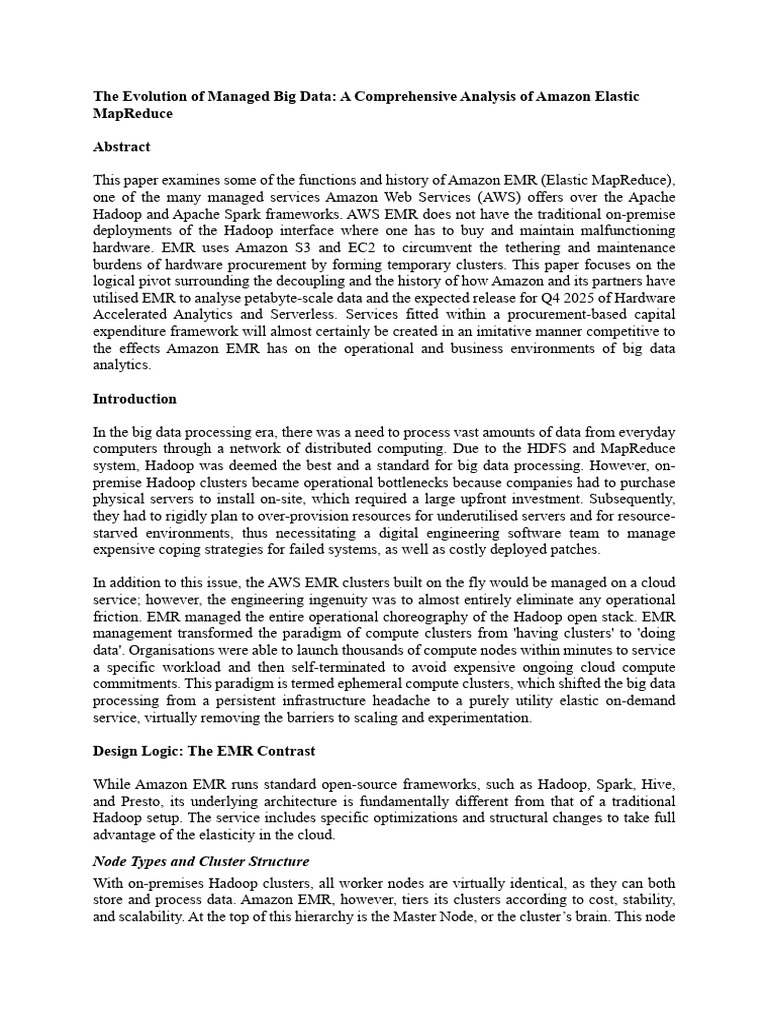 Amazon EMR: Big Data Evolution Insights | PDF | Apache Hadoop | Apache ...
