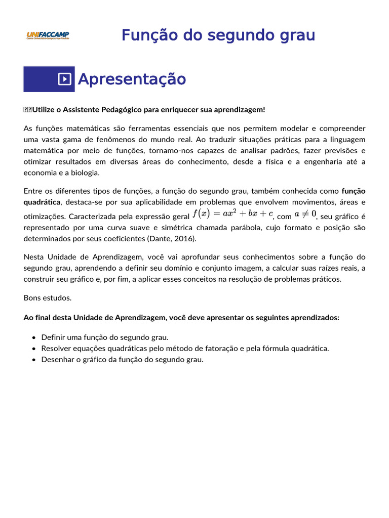 Função Do Segundo Grau __ Plataforma A | PDF | Equações | Equação ...