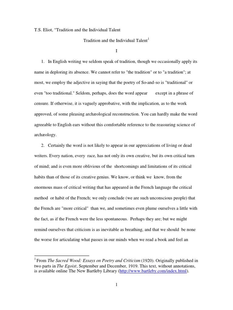 T.S. Eliot on Tradition in Poetry | PDF | Classics | General Fiction