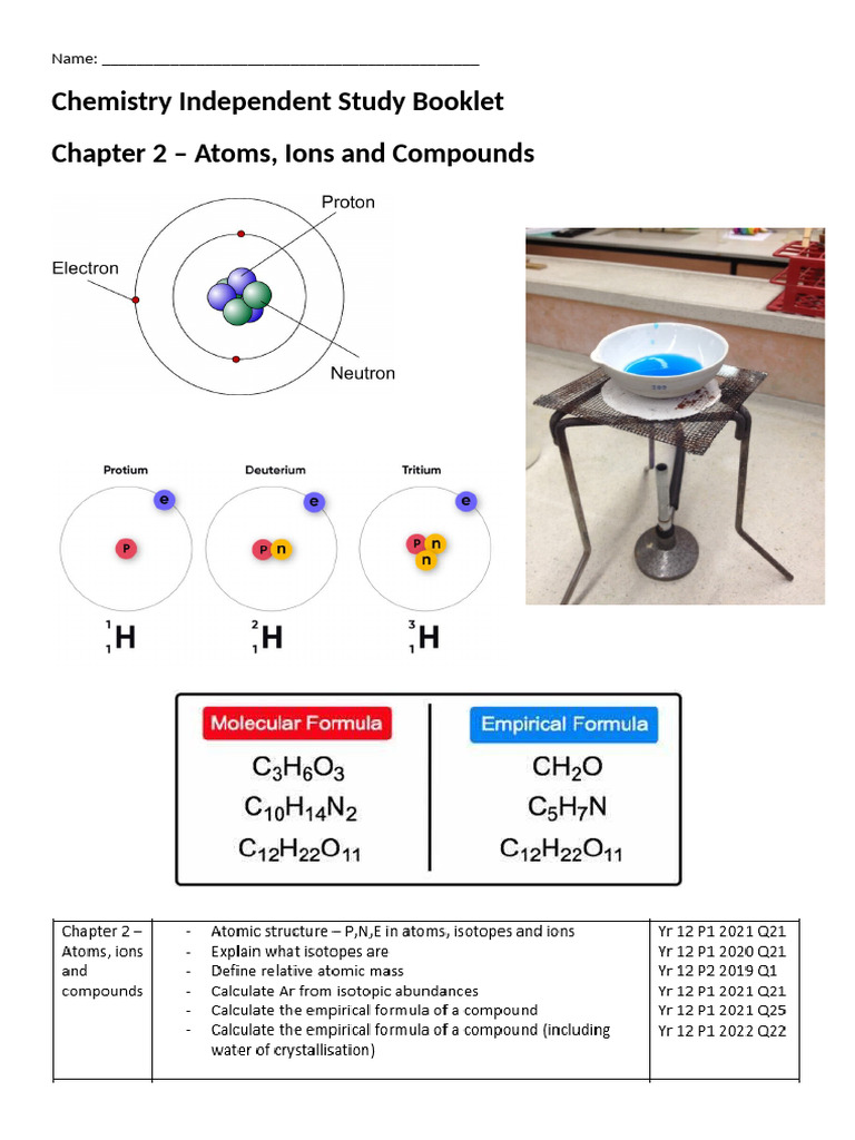 Chapter 02 Independent Study Booklet | PDF | Proton | Atoms