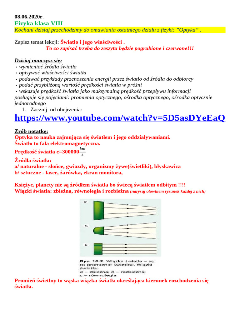 Swiatlo I Jego Wlasciwosci | PDF