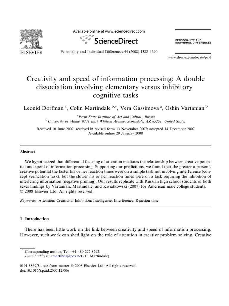 Creativity and Speed of Information Processing | PDF | Creativity ...