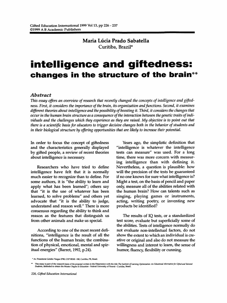 Intelligence and Giftedness - Changes in The Structure of The Brain ...