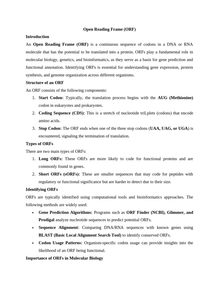 Understanding Open Reading Frames (ORFs) | PDF | Open Reading Frame ...