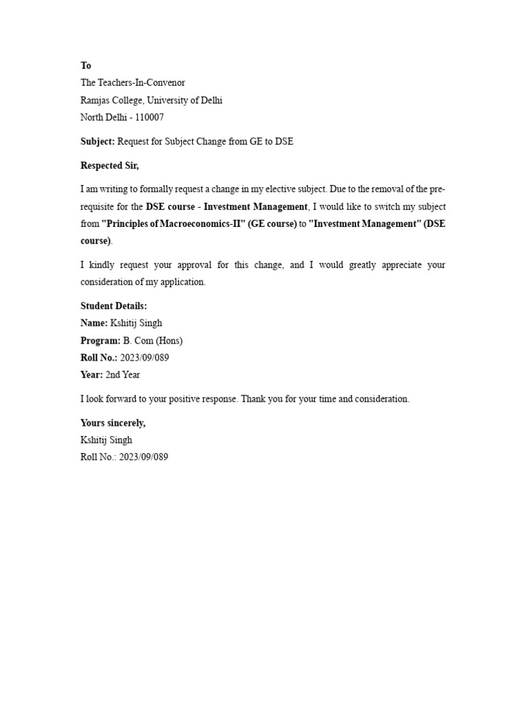 Subject Change Application | PDF