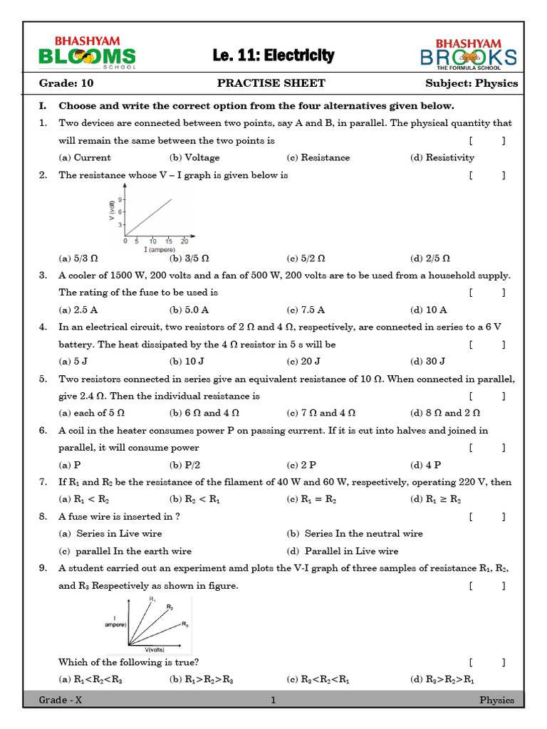 Grade 10 Physics Practice Sheet | PDF | Series And Parallel Circuits ...