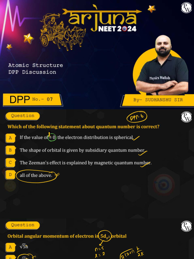Atomic Structure _ DPP 07 Solution Notes || Arjuna Neet 2024 | PDF