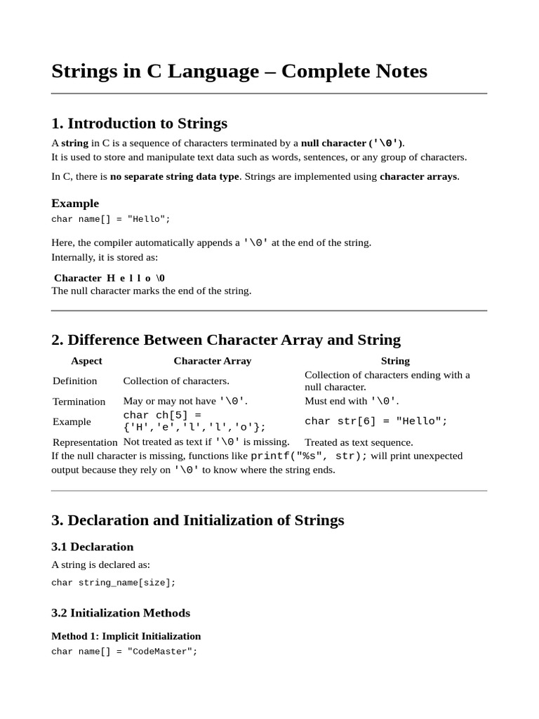 C Language Strings: Complete Guide | PDF | String (Computer Science ...