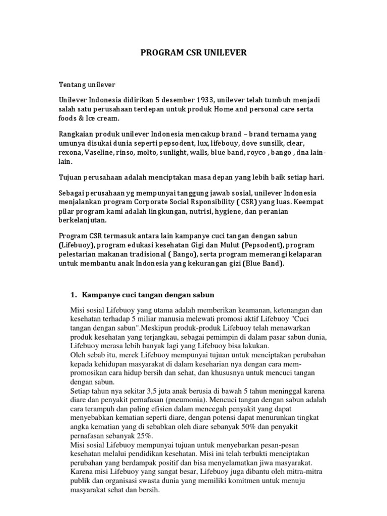 Program CSR Unilever | PDF