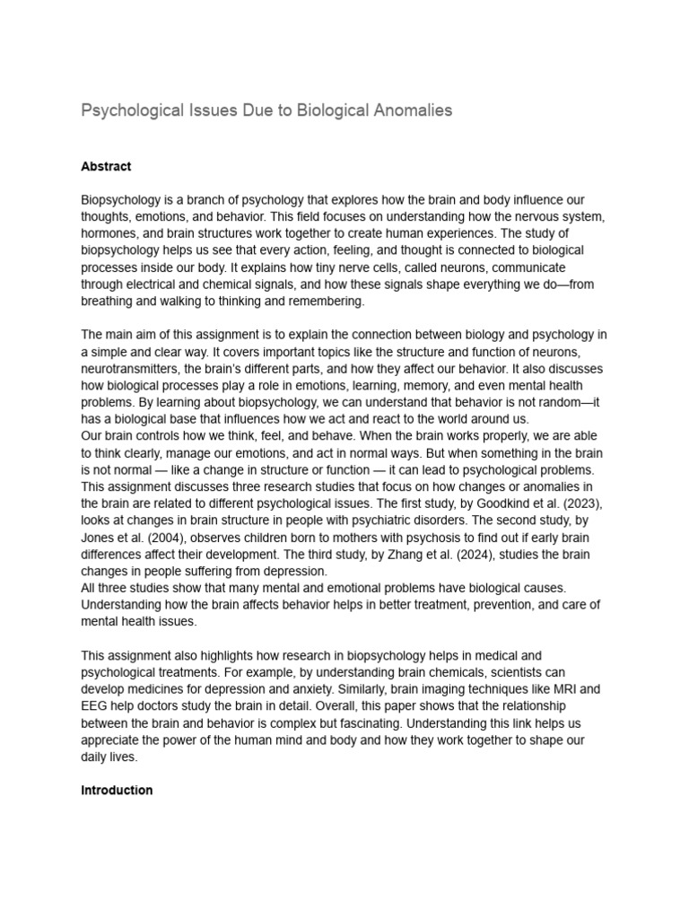 Biological Anomalies and Psychological Issues | PDF | Mental Disorder ...