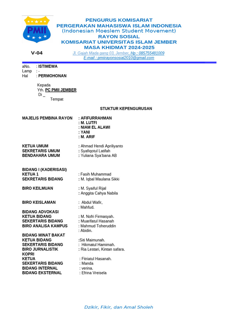 Struktur Pengurus PMII Jember 2024-2025 | PDF