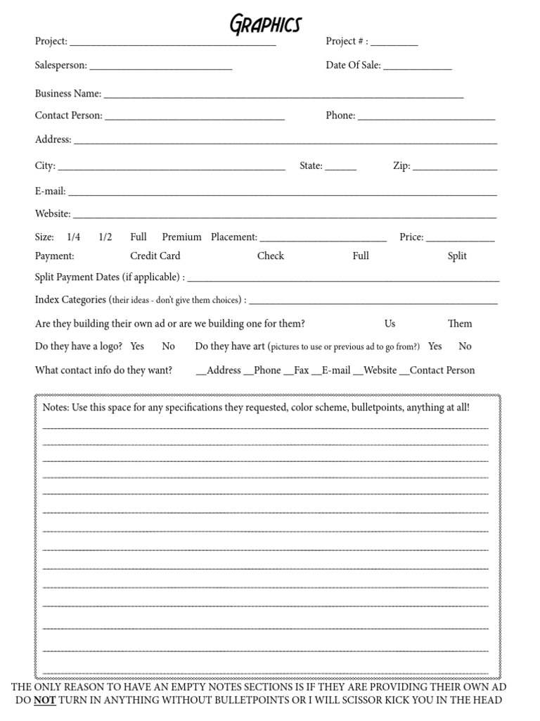 Graphics Project Order Form | PDF