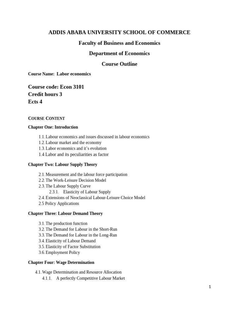 Labor Economics Course Outline | PDF | Labour Economics | Economics