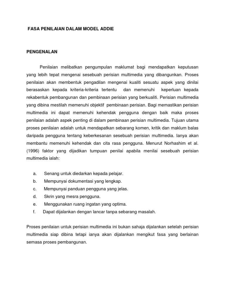 Fasa Penilaian Dalam Model Addie Fasa Penilaian Dalam Model Addie