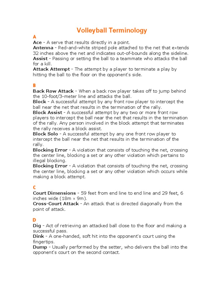 Volleyball Terminology | PDF | Volleyball | Teams