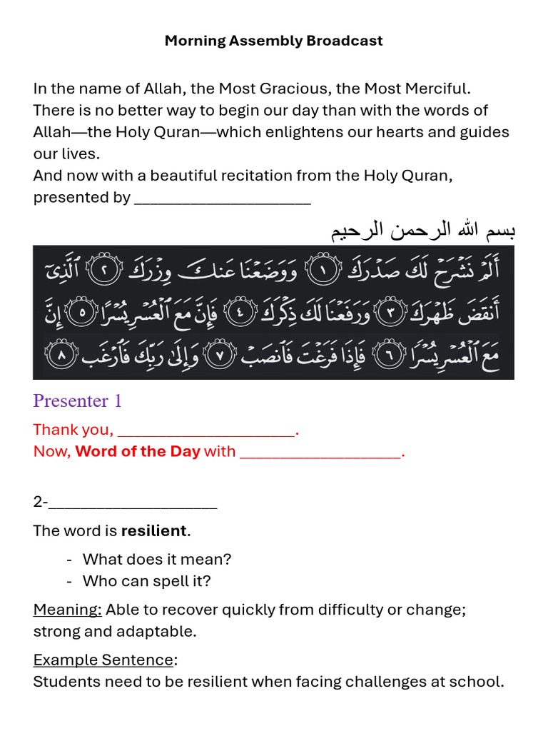 Morning Assembly Broadcast | PDF
