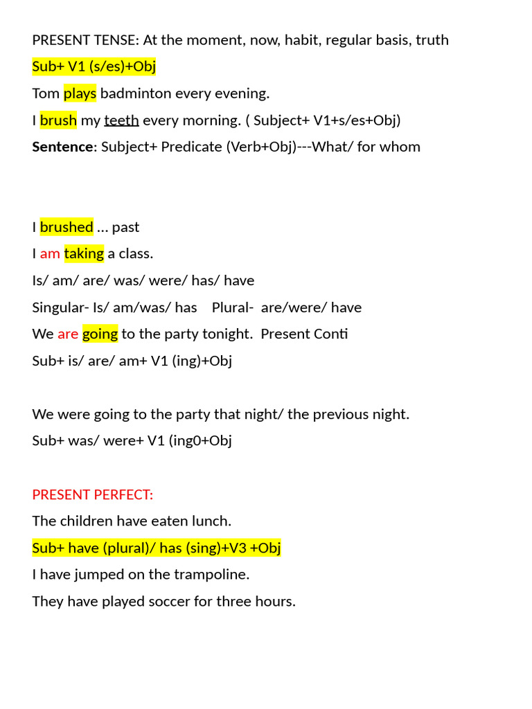 Present Tense - Class Notes 29 - July | PDF