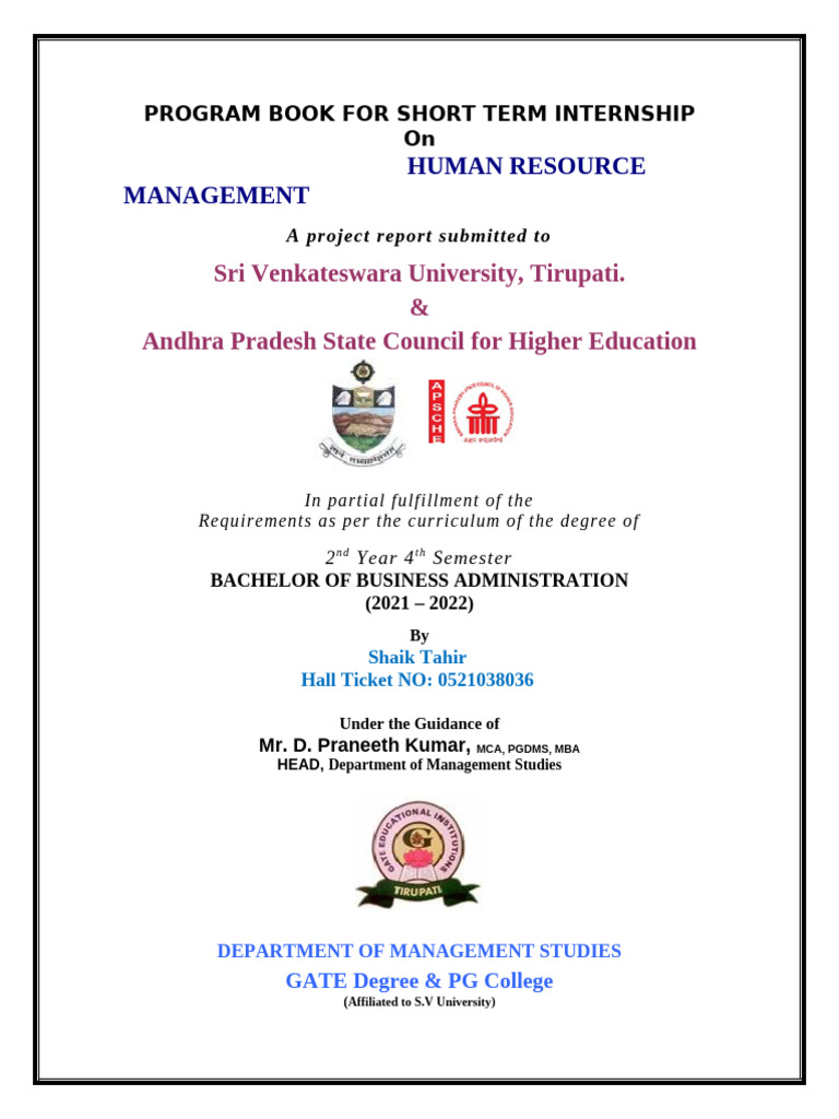 Short Term Internship in HR Management | PDF