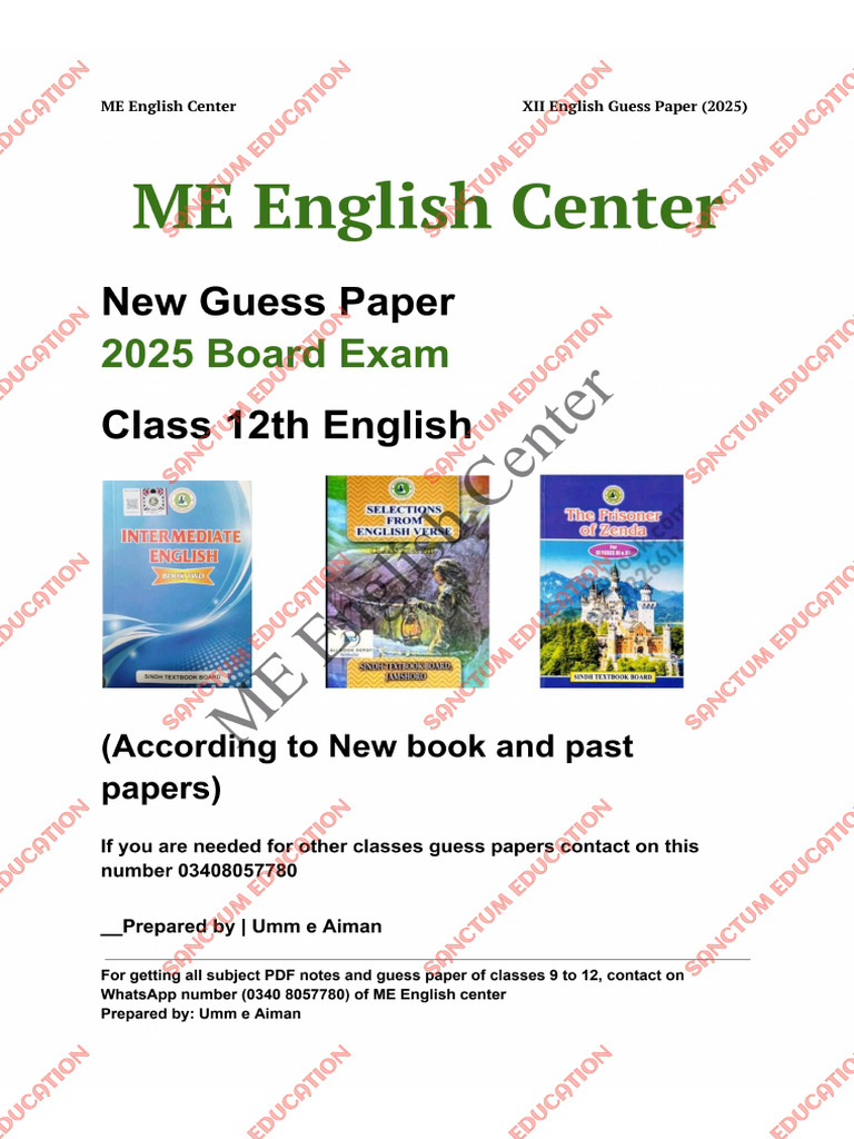 Xii English Guess Paper - Me English Center - Sanctum Education | PDF