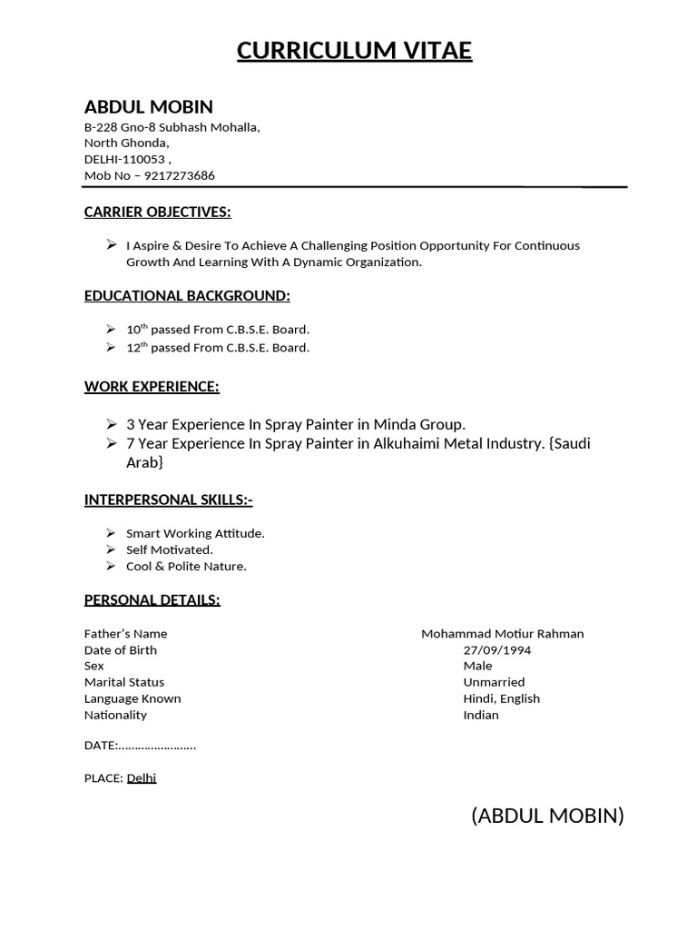 Abdul Mobin's Professional CV | PDF