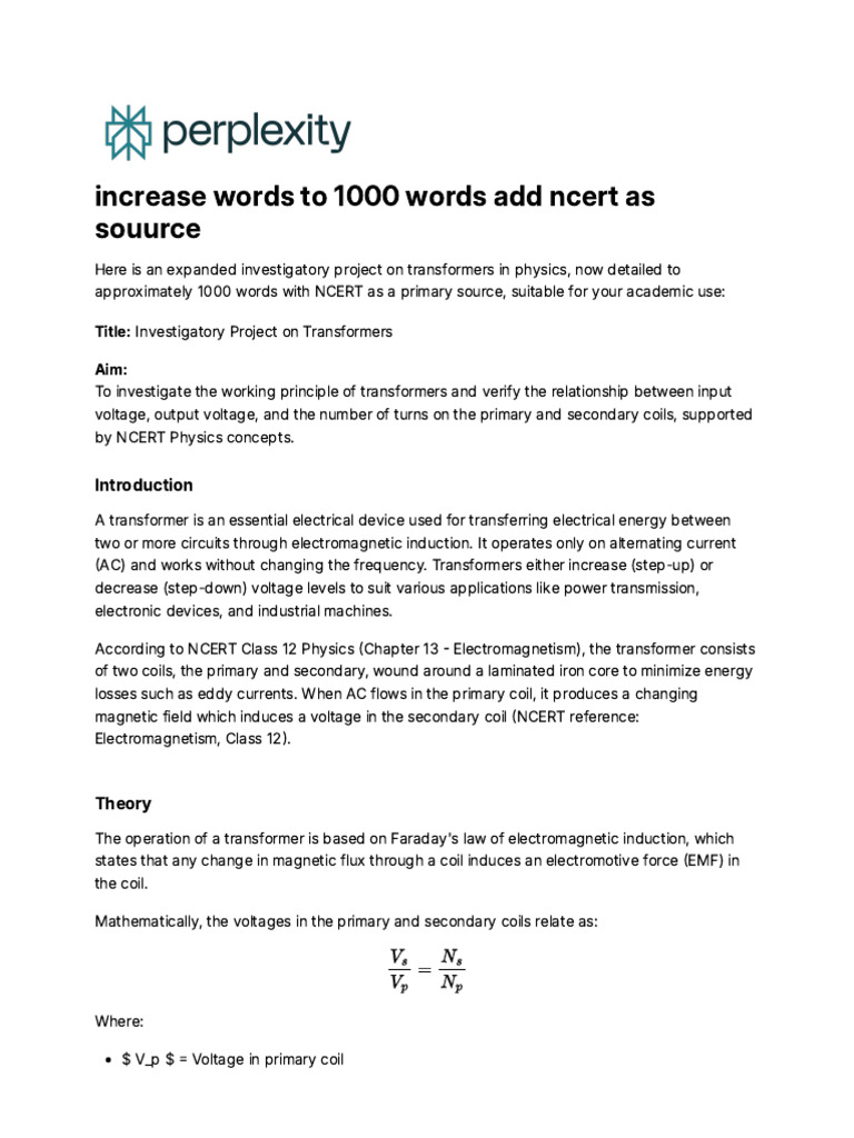 Increase Words To 1000 Words Add Ncert As Souurce | PDF | Transformer ...