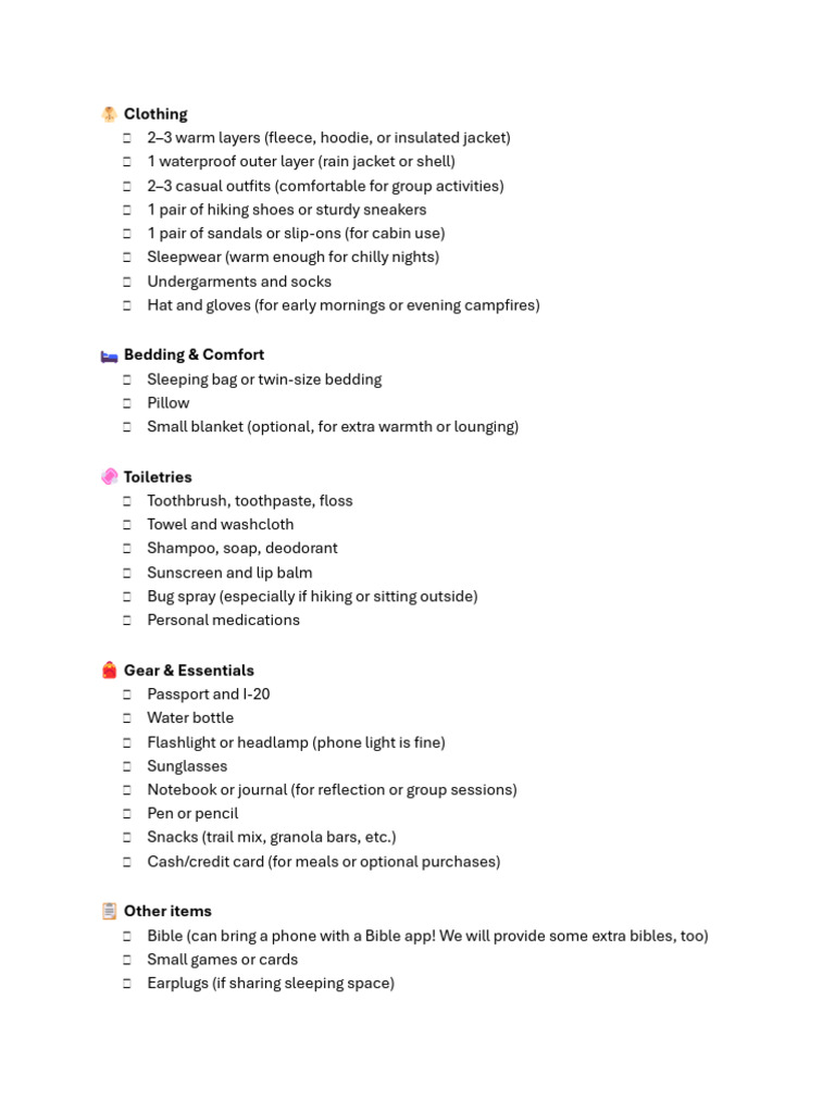 Essential Packing List for Outdoor Trips | PDF