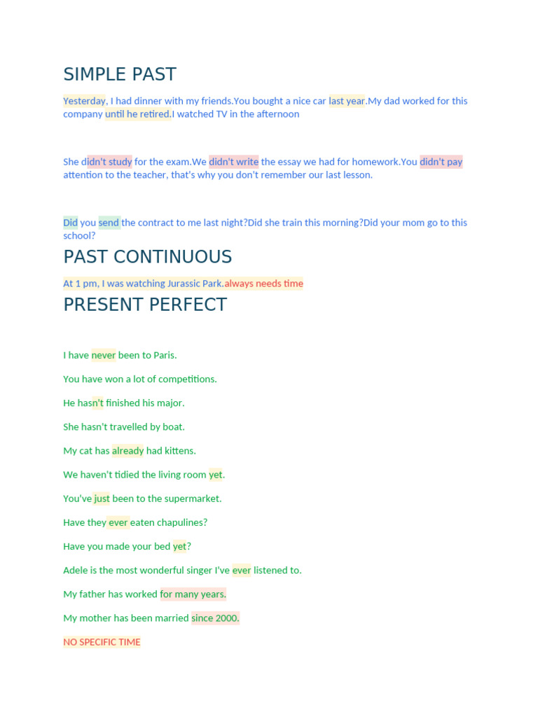 English Tenses Explained: Past & Present | PDF