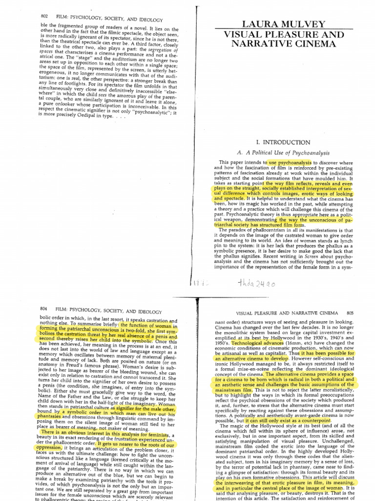 Laura Mulvey, Visual Pleasure | PDF