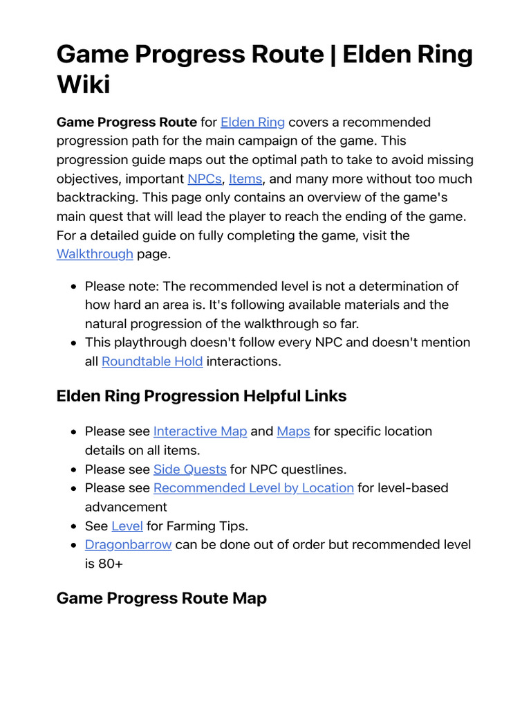 Game Progress Route Elden Ring Wiki | PDF
