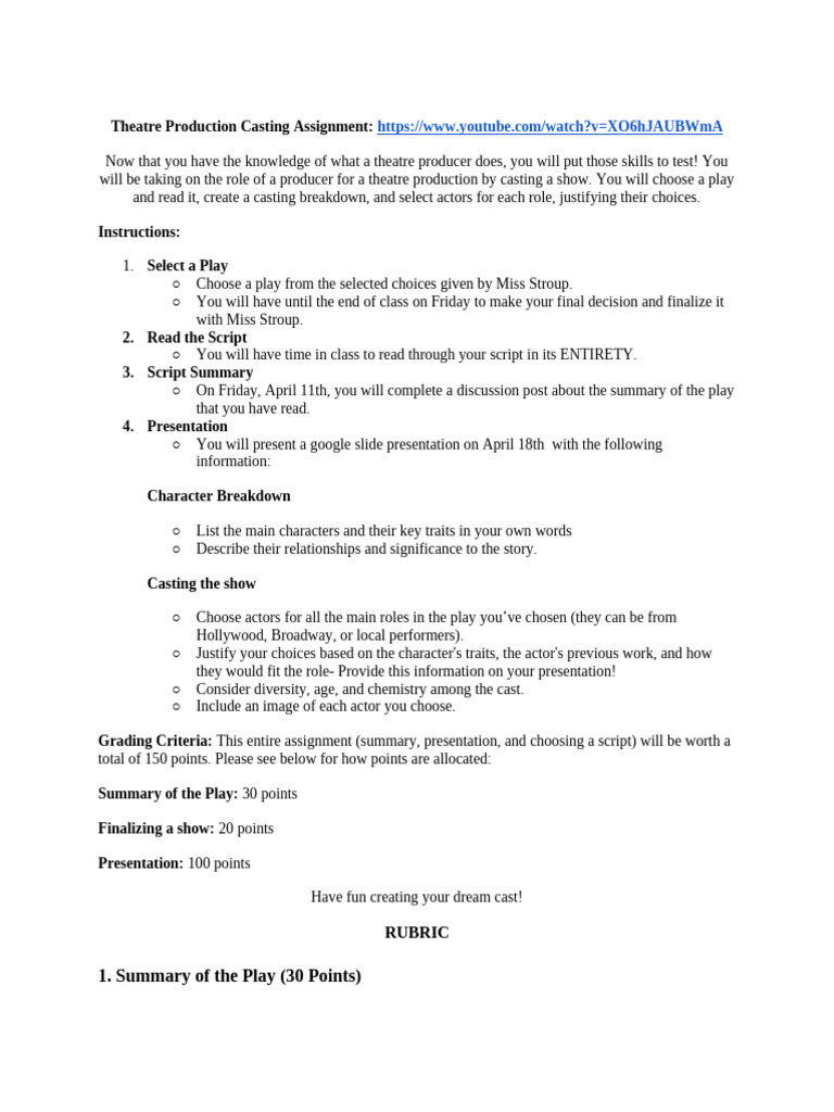 Theatre Production Casting Guide | PDF | Cognition | Learning