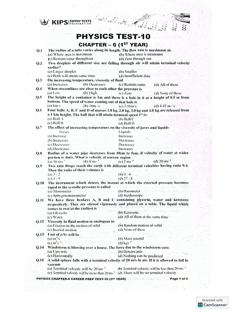 Physics Test 10 | PDF
