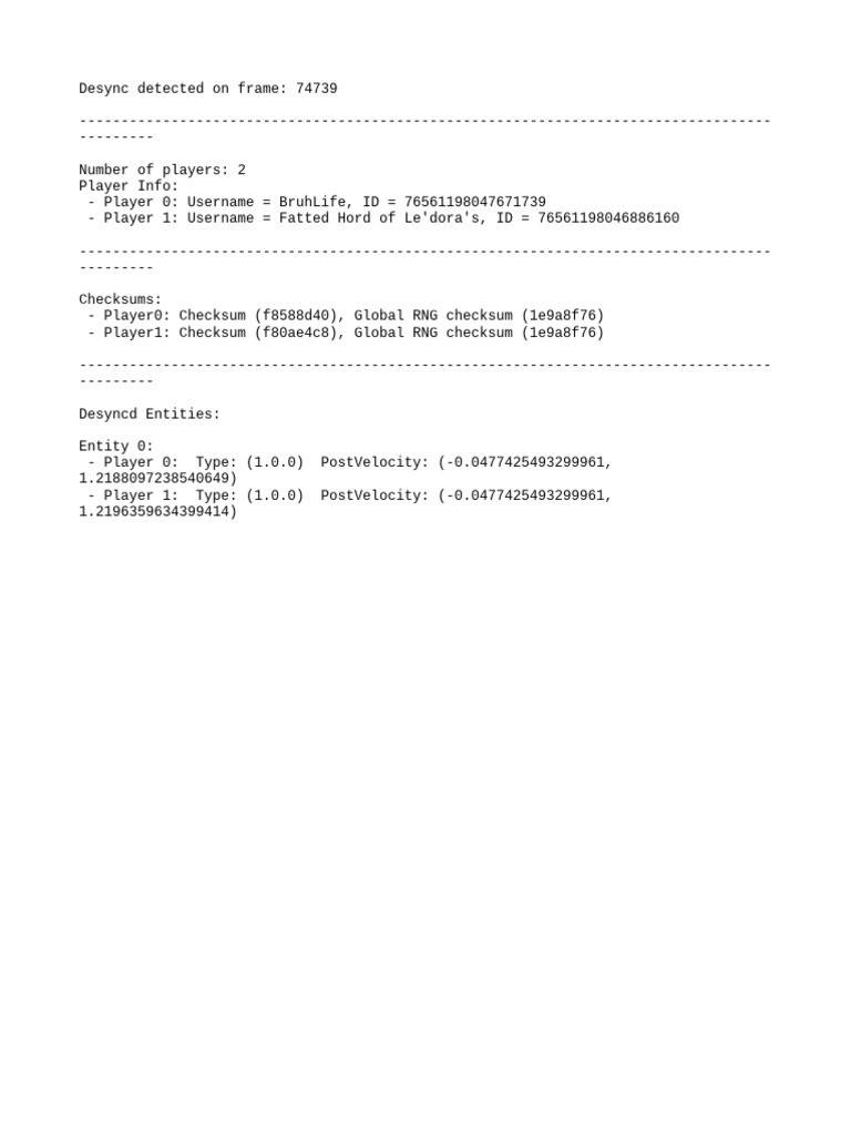 Frame 74739 Desync Report for Players | PDF