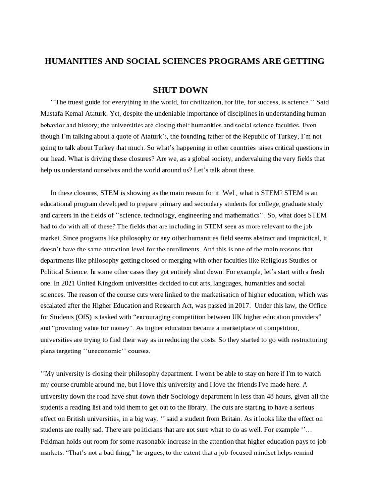 Humanities Programs Face Global Shutdown | PDF | Social Sciences ...