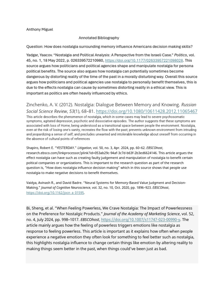 Nostalgia's Impact on American Decision-Making | PDF | Nostalgia | Emotions
