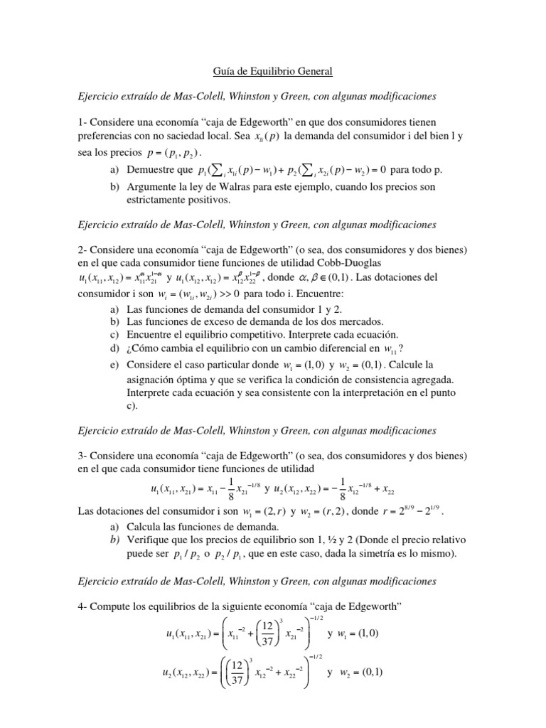 Guía de Teoría del Equilibrio General | PDF | Teoría del equilibrio ...