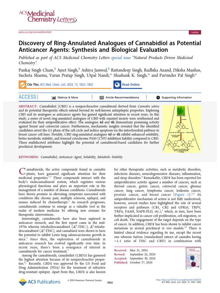 Discovery of Ring Annulated Analogues of Cannabidiol As Potential ...