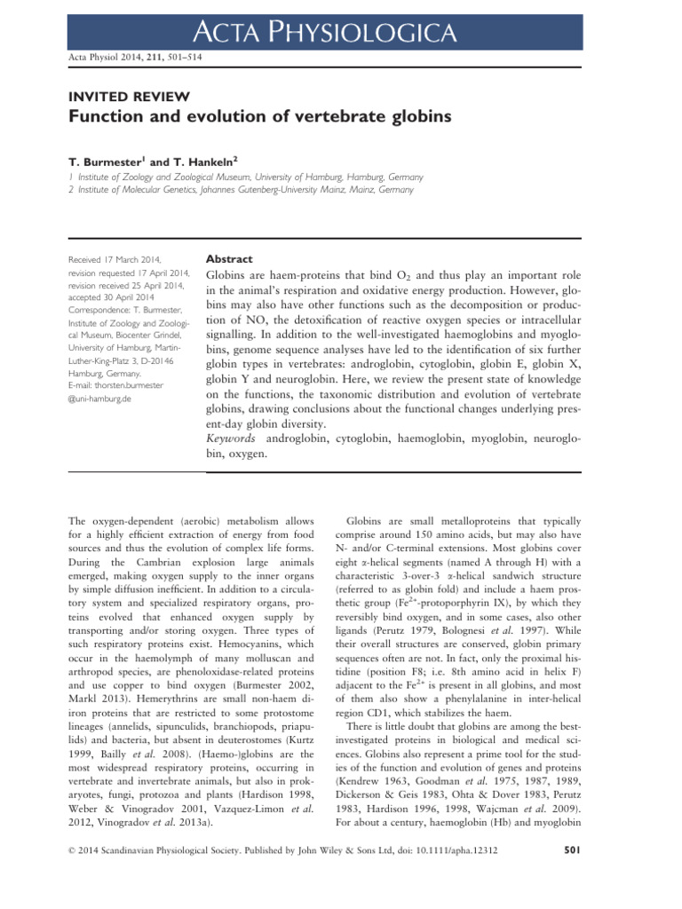 Acta Physiologica - 2014 - Burmester - Function and Evolution of ...
