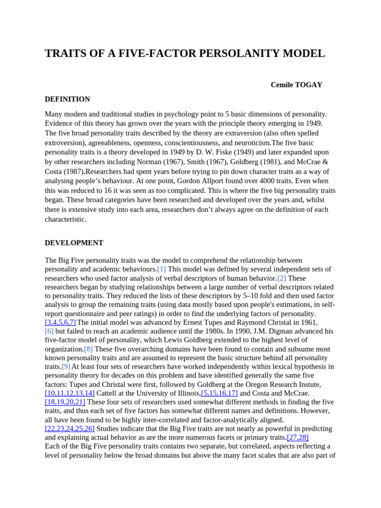 Five-Factor Personality Traits Explained | PDF | Extraversion And ...