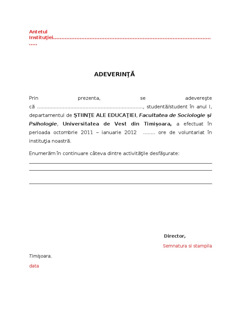 Adeverinta Voluntariat | PDF