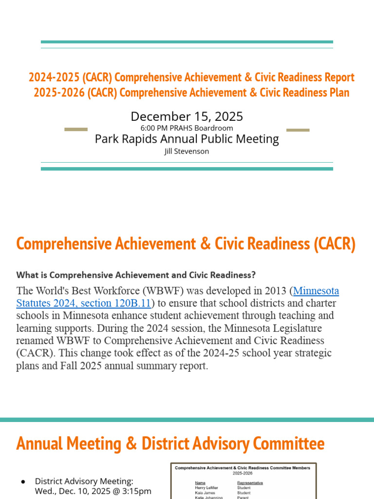 Park Rapids School District 2025 CACR - A&I Presentation | PDF ...