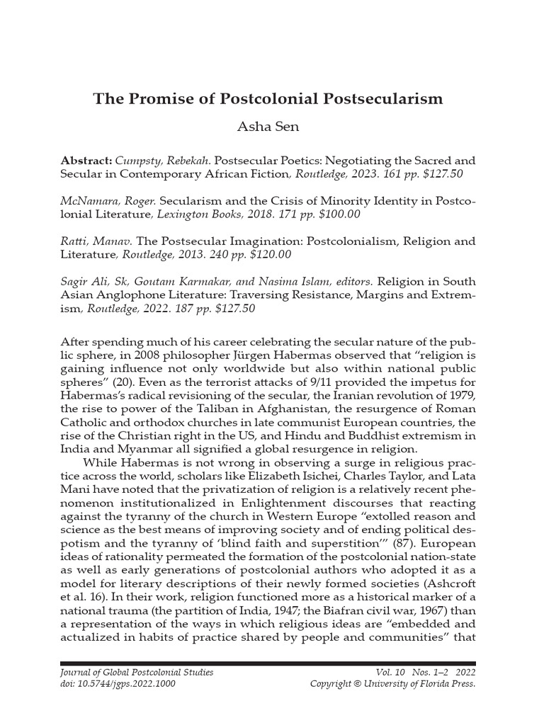 Postcolonial Postsecularism Explored | PDF | Postcolonialism | Secularism