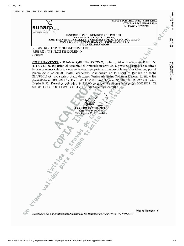 Minuta Compra y Venta Diana Ccoca | PDF