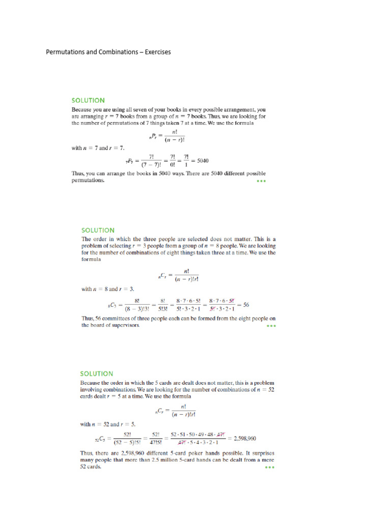 Permutations and Combinations Exercises | PDF