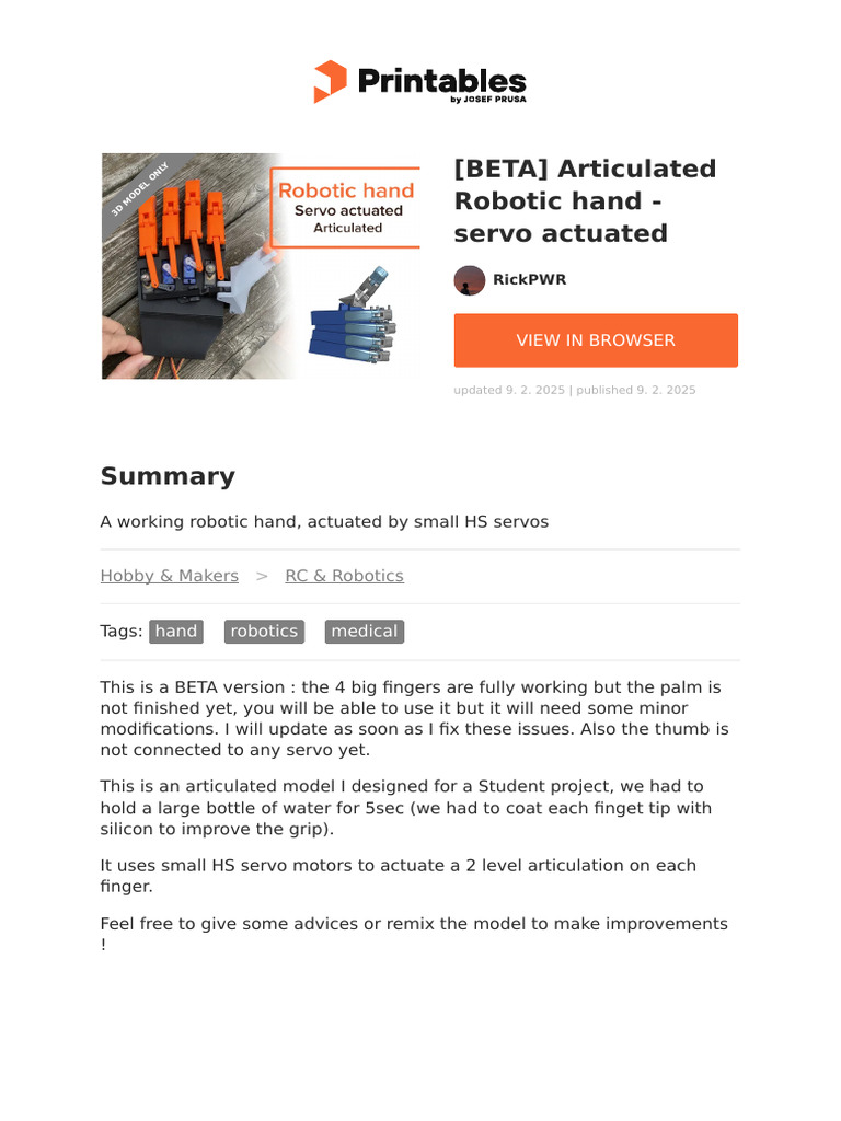 Beta Articulated Robotic Hand Servo Actuated A200bb74 4e8f 4380 9d9f ...