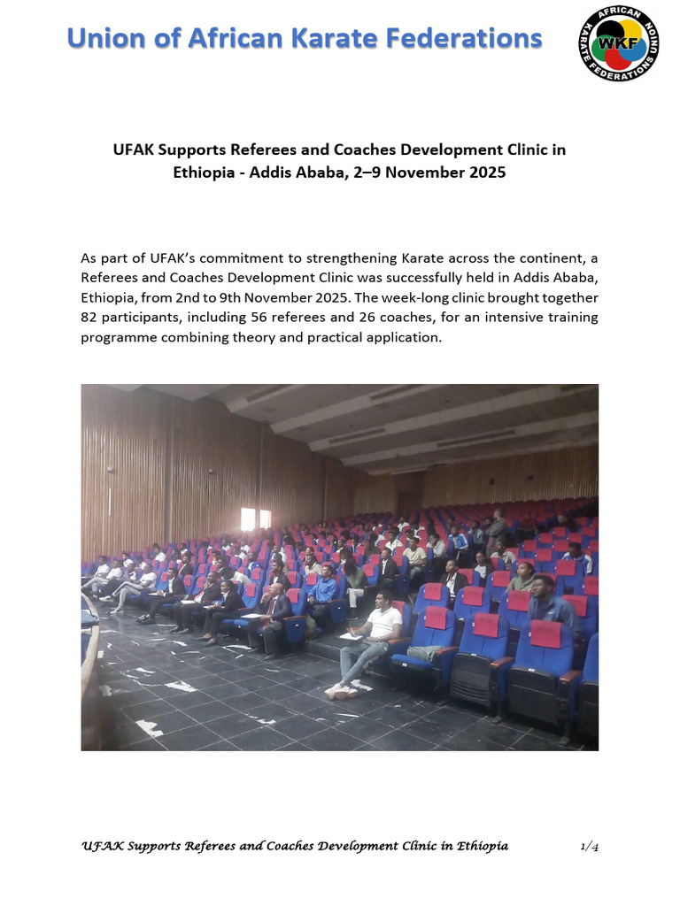 UFAK Karate Clinic in Ethiopia 2025 | PDF | Ethiopia | Karate